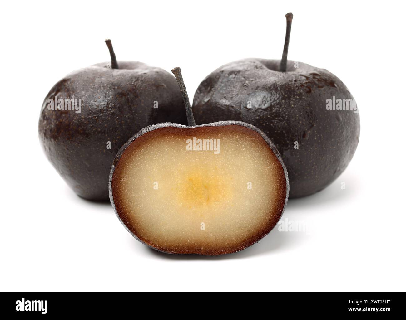 frozen pear on white background Stock Photo - Alamy