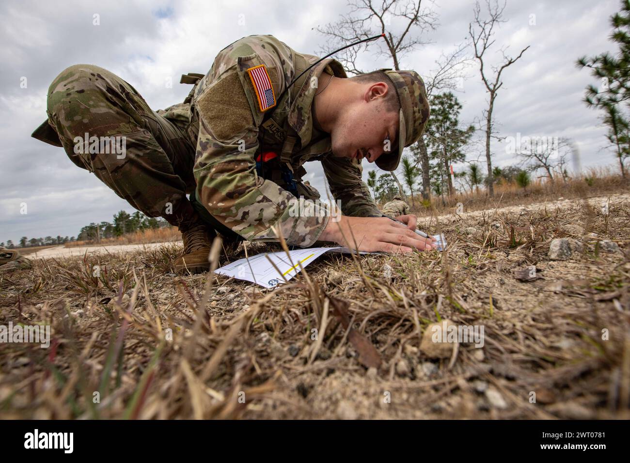 Florida, USA. 29th Feb, 2024. Army Spc. Jacob Alekseyev plots land ...