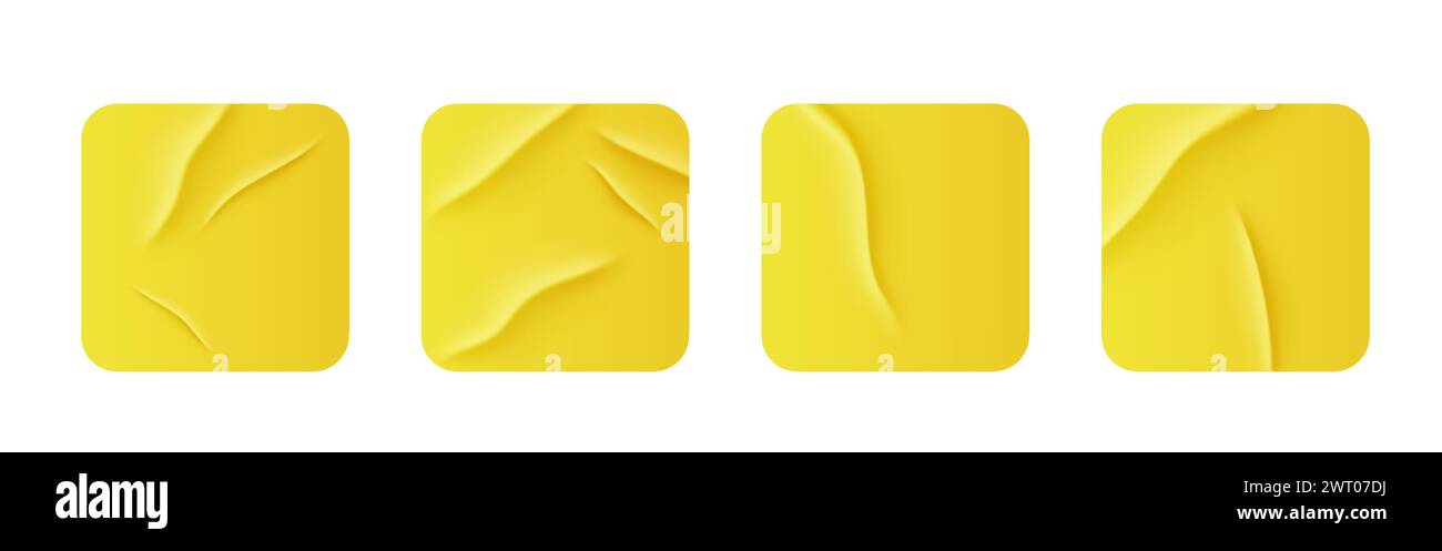 White stickers, glued paper patches and adhesive tapes with wrinkles ...