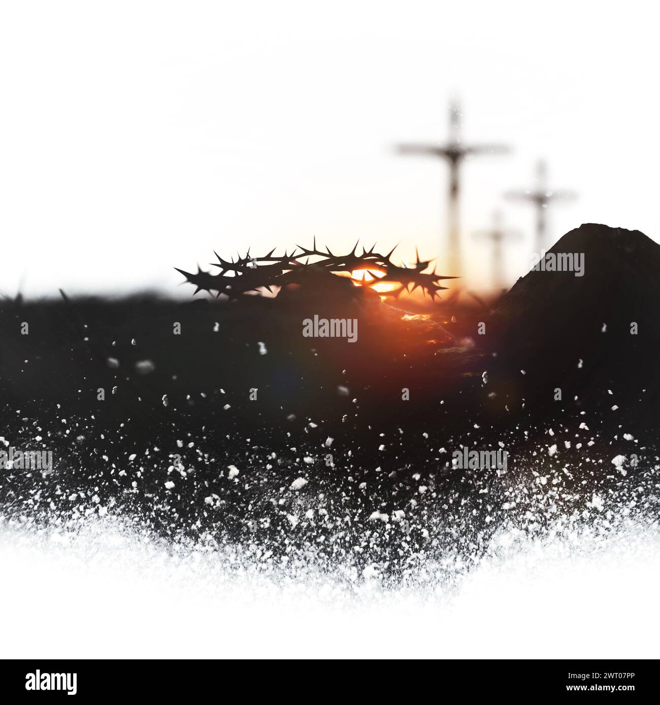 The cross, crown of thorns, and red sun symbolizing the trials and ...