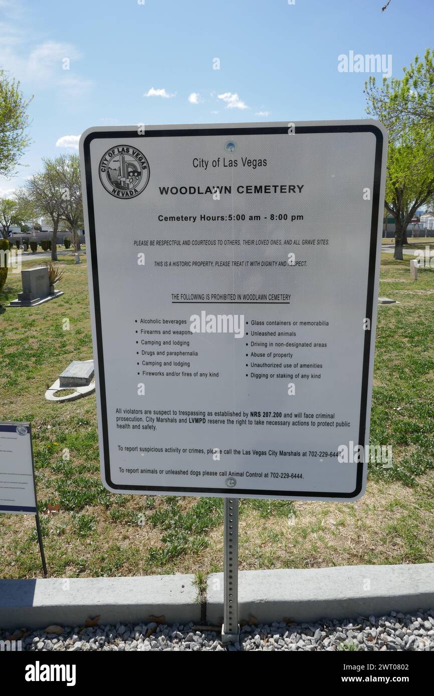 Las Vegas, Nevada, USA 7th March 2024 Woodlawn Cemetery at 1500 N. Las ...