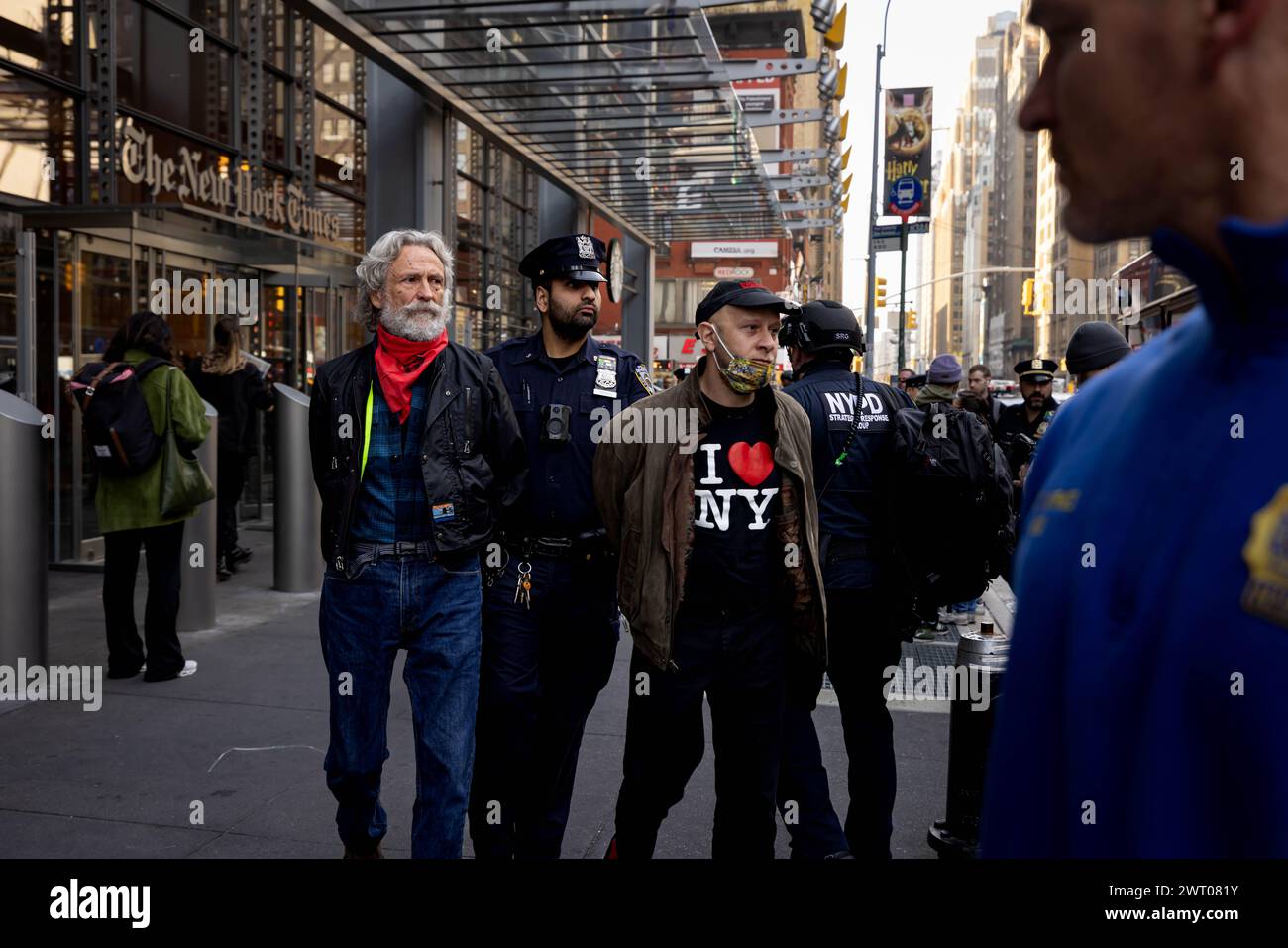 New York, United States. 14th Mar, 2024. Police escort handcuffed pro ...
