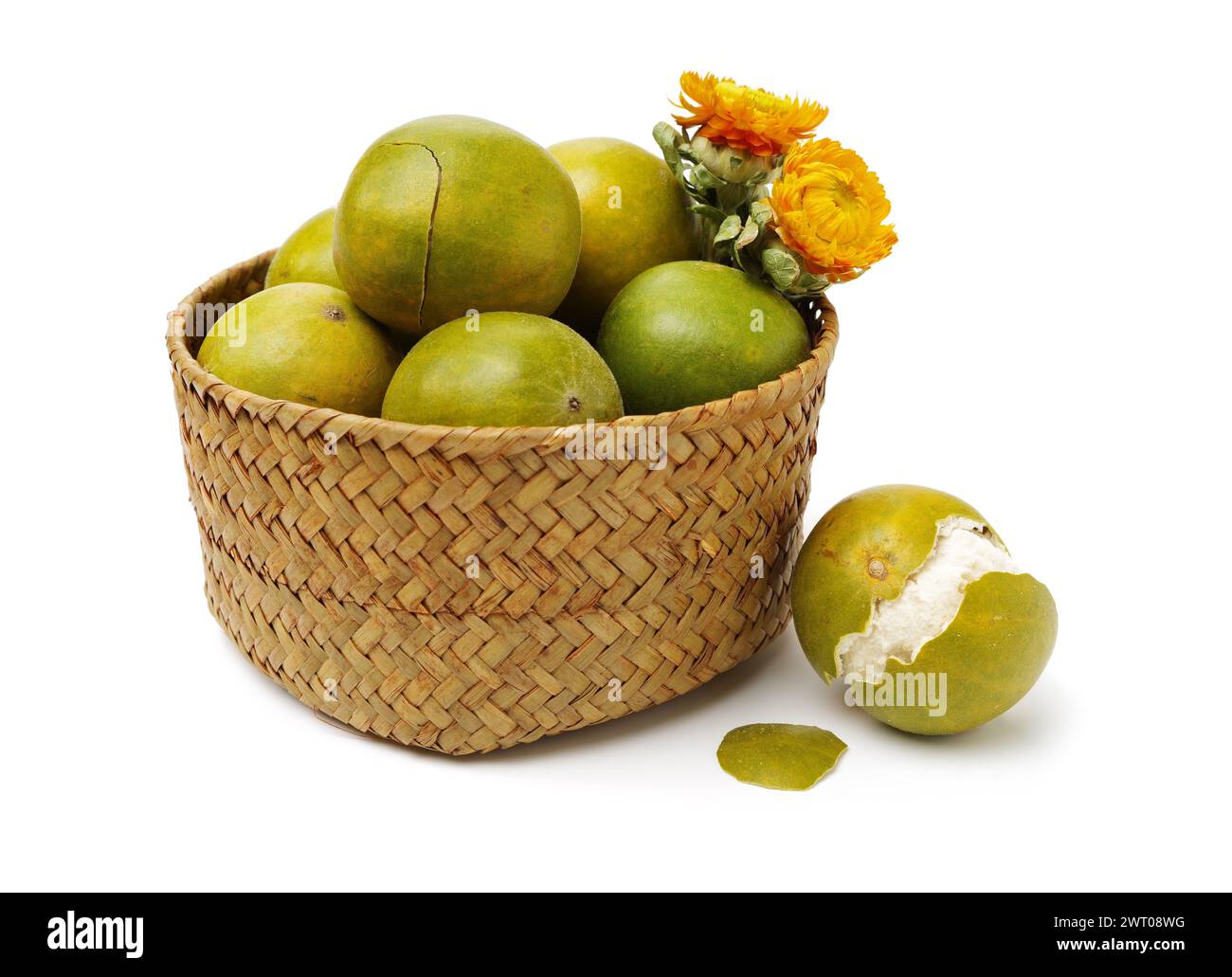 Golden Luo Han Guo on white background Stock Photo - Alamy