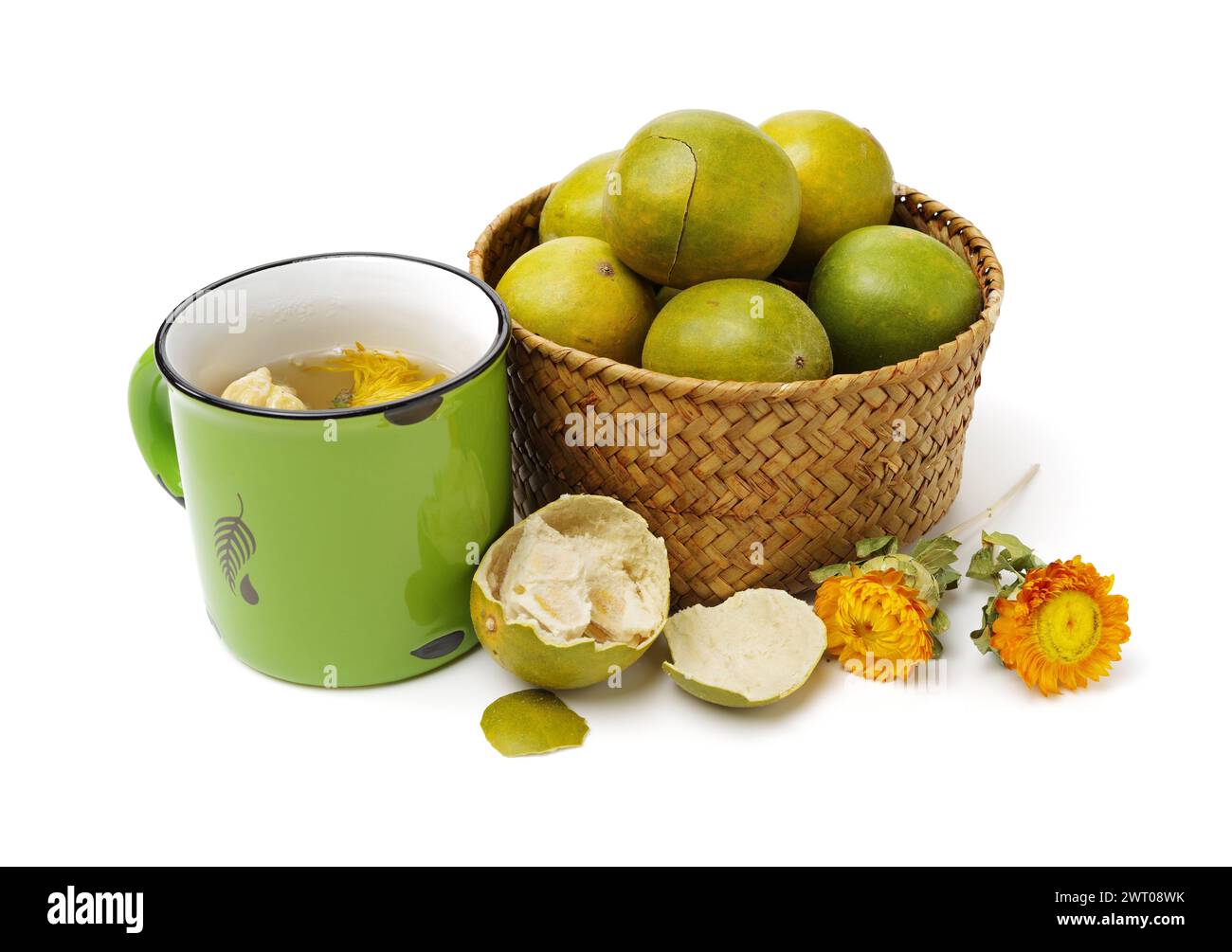 Golden Luo Han Guo on white background Stock Photo - Alamy