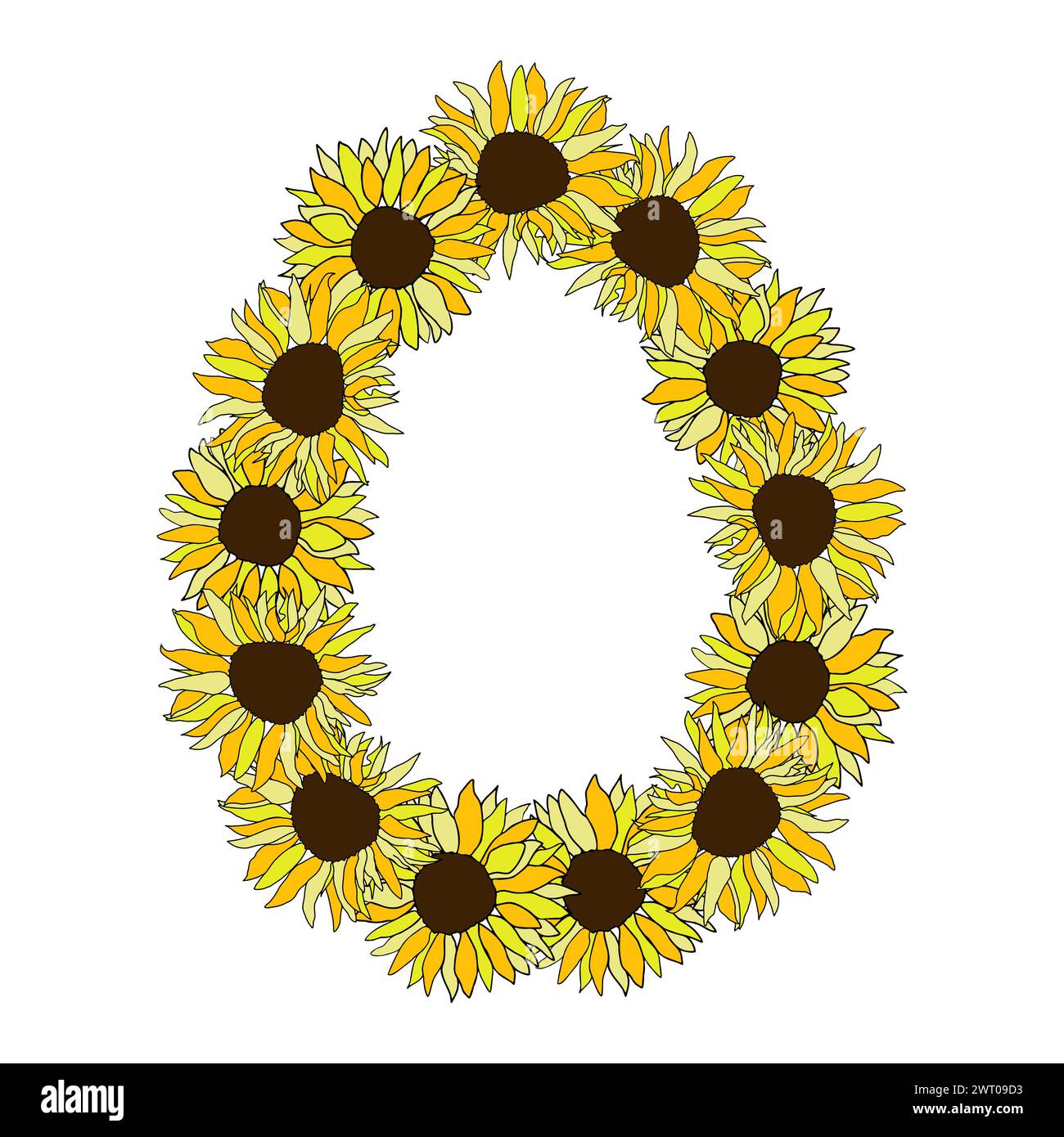 Yellow sunflower Easter egg frame background, hand drawn floral ...