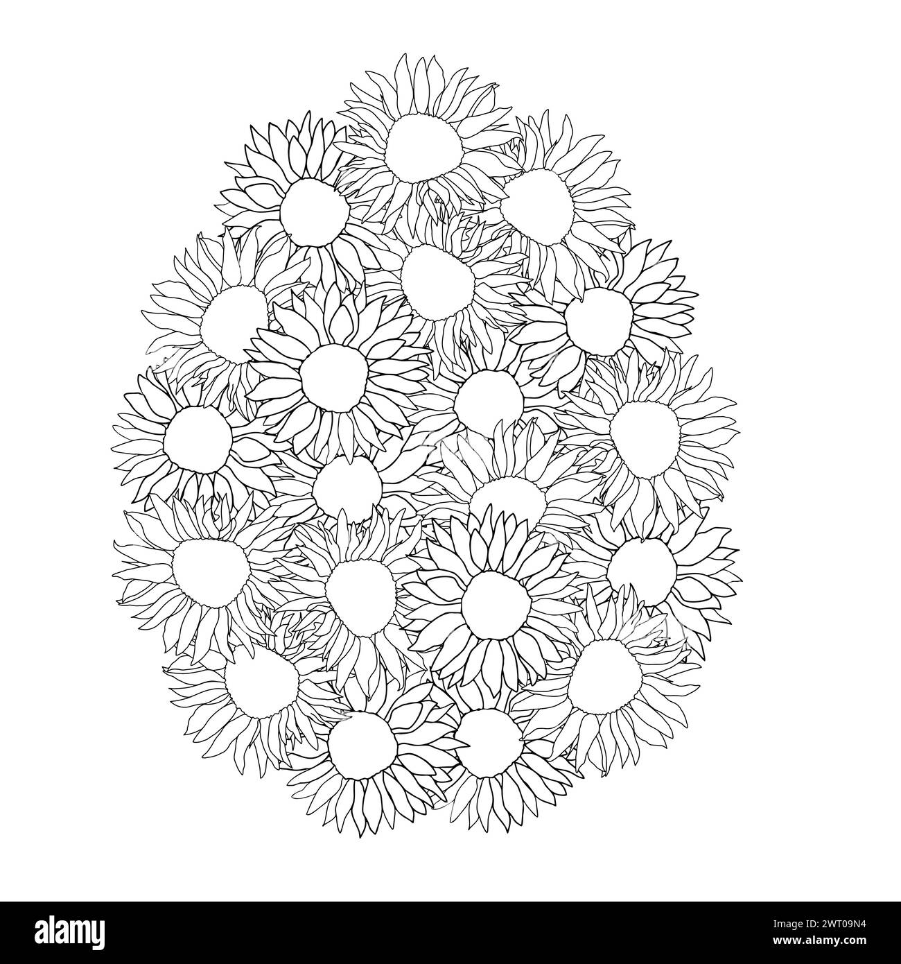 Sunflower Easter egg frame background, hand drawn floral elements for ...