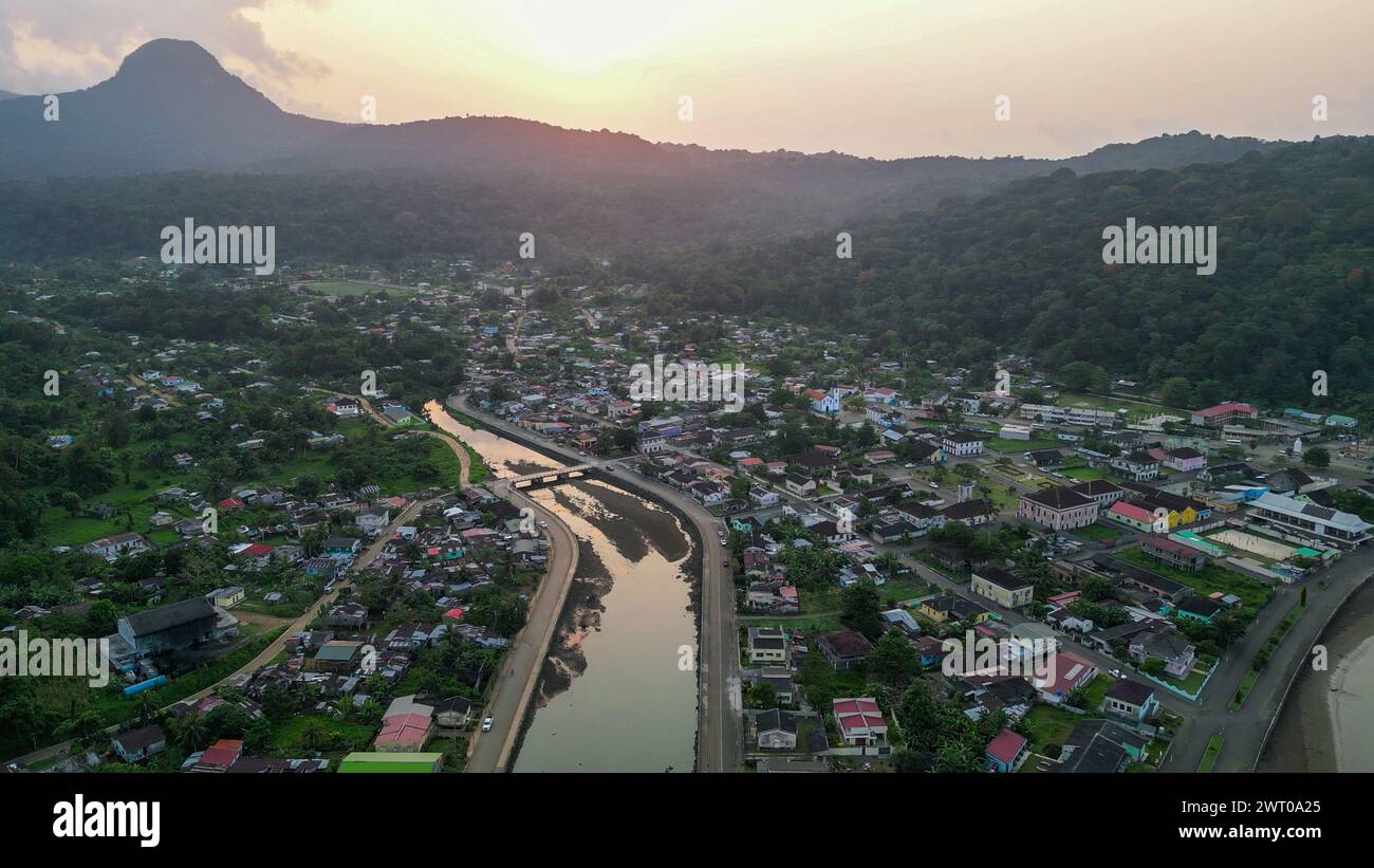 A Scenic sunrise over Santo Antonio Town in the Principe Island, Sao ...