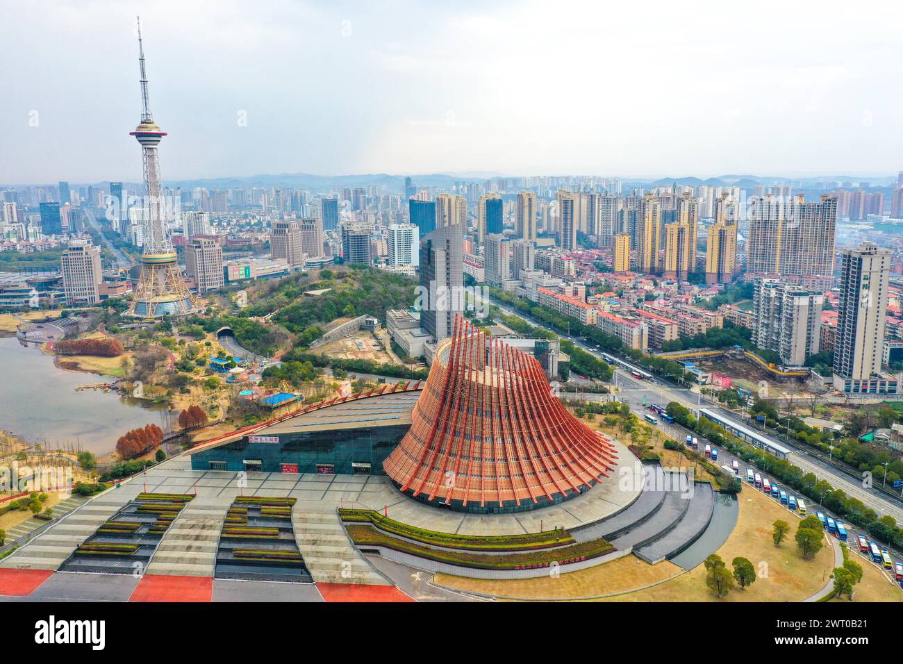 Aerial photo shows the Shennong Grand Theater in Zhuzhou City, south ...