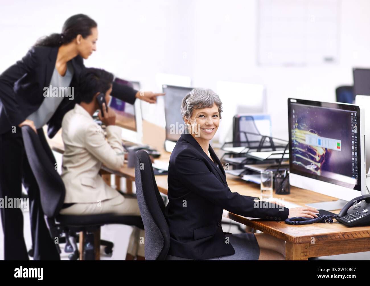 Business woman, portrait and coworking in an office with computer ...