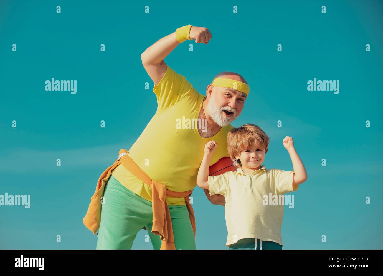 Rehabilitation. Young - old workout. Active healthy life for family ...