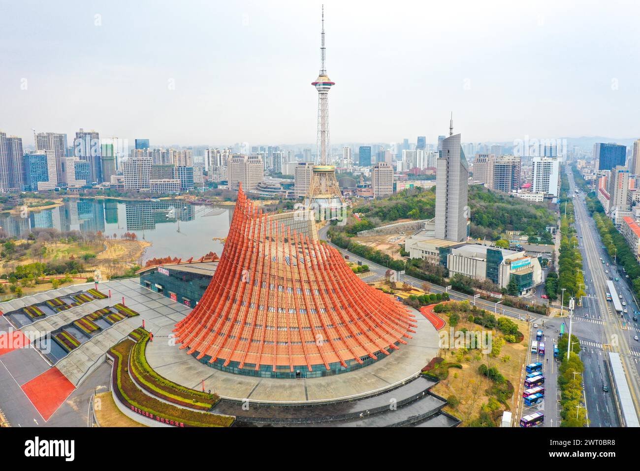 Aerial photo shows the Shennong Grand Theater in Zhuzhou City, south ...