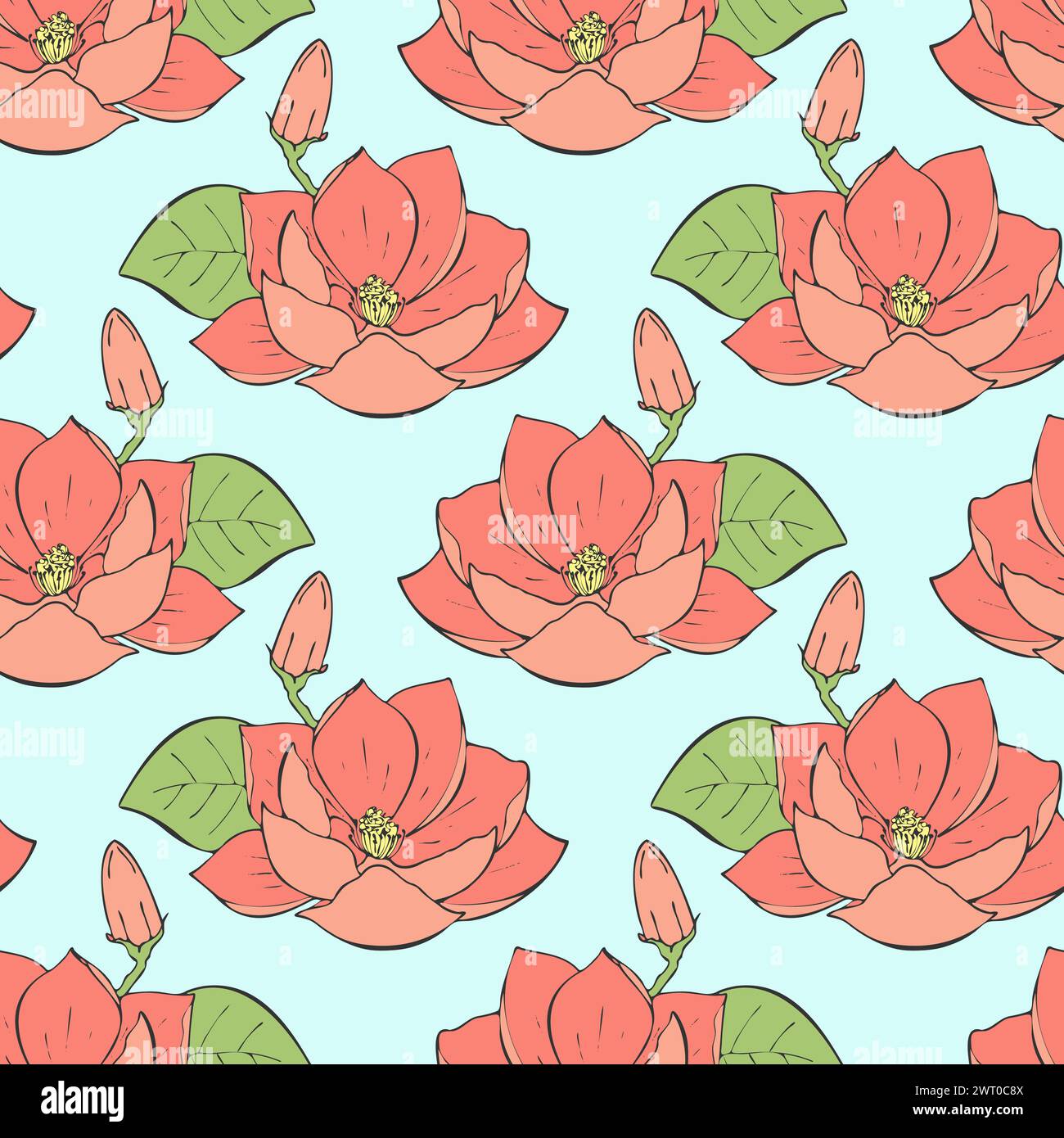 Lake pond pattern with lotus flowers or water lily on a blue background ...