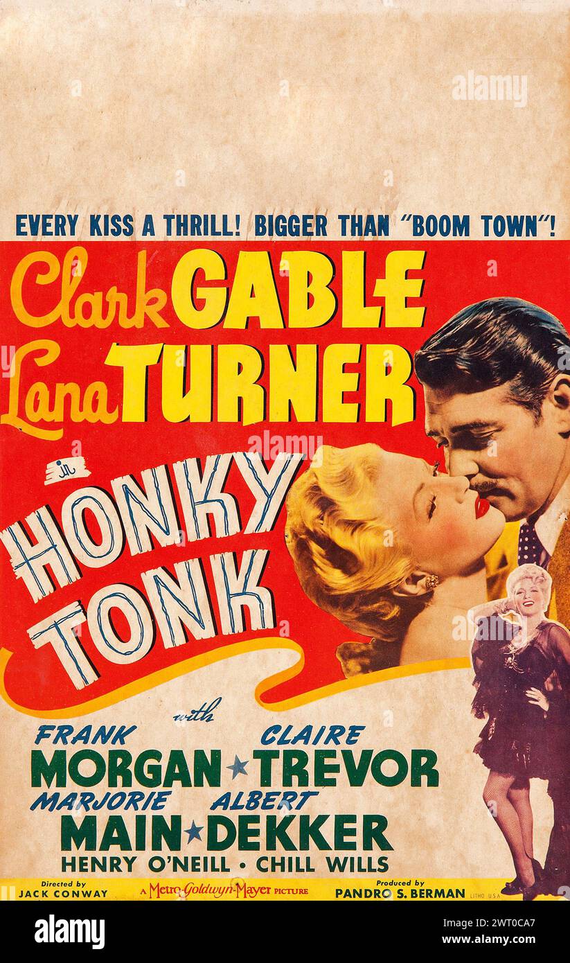 Old movie poster - Honky Tonk (MGM, 1941). Trimmed Midget Window Card ...