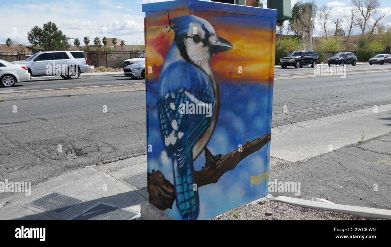 Las Vegas, Nevada, USA 7th March 2024 Blue Jay Bird Street Art Mural on ...
