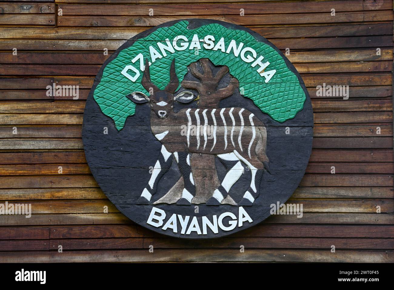 Dzanga-Sangha sign at Doli Lodge, Bayanga, Sangha-Mbaere Prefecture ...