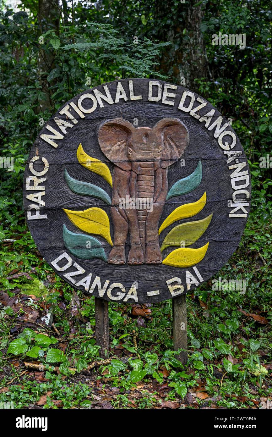 Sign at the entrance to the Dzanga-Ndoki National Park, Unesco World ...
