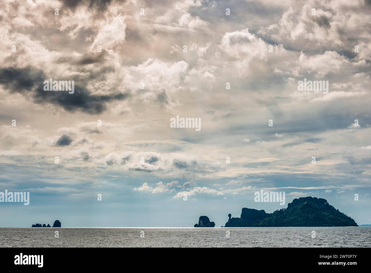 Island landscape with dramatic thunderstorm sky, thunderstorm, storm ...