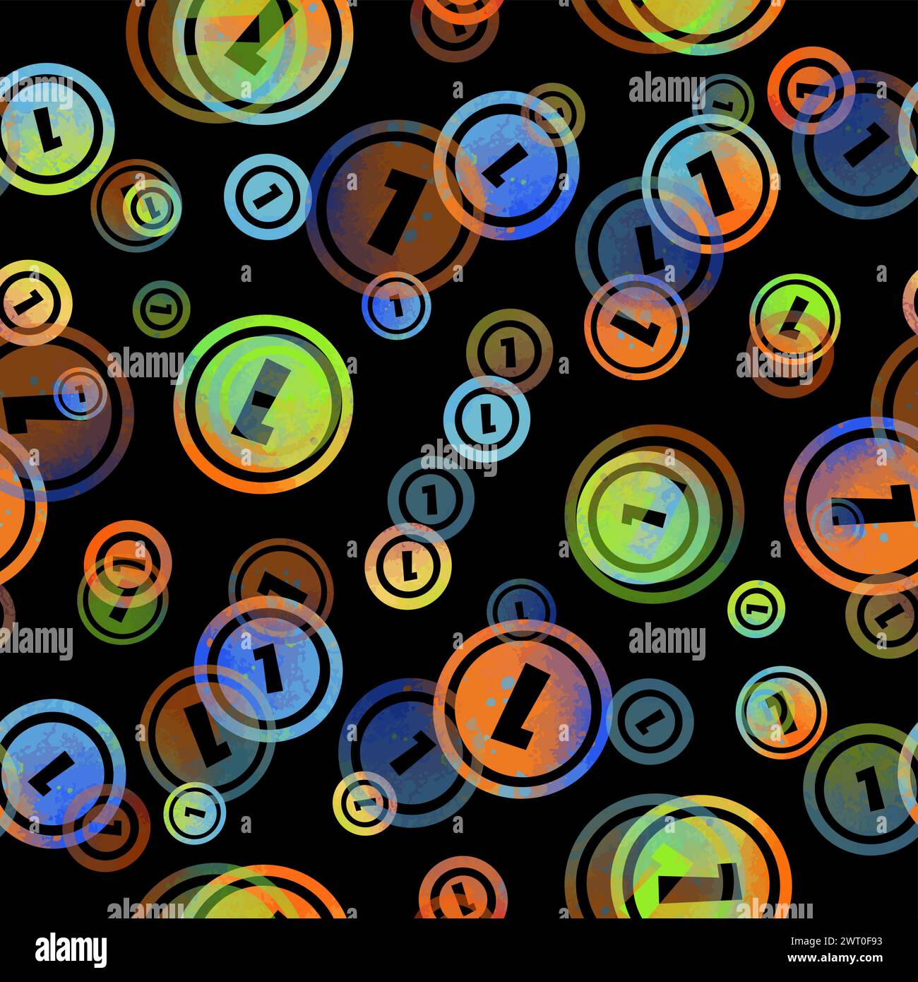colored coins seamless pattern on a black background. hand drawing. Not ...