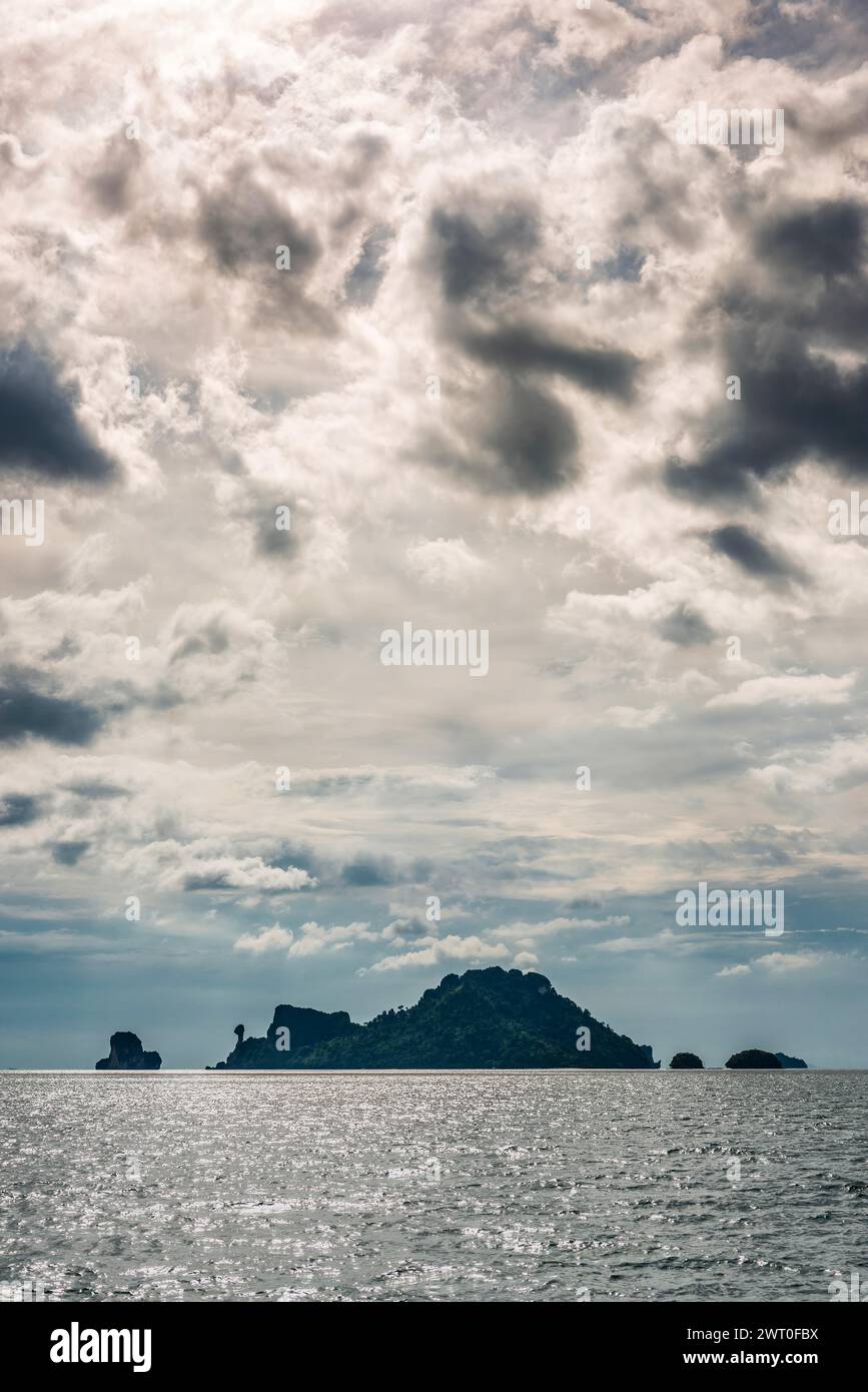 Island landscape with dramatic thunderstorm sky, thunderstorm, storm ...