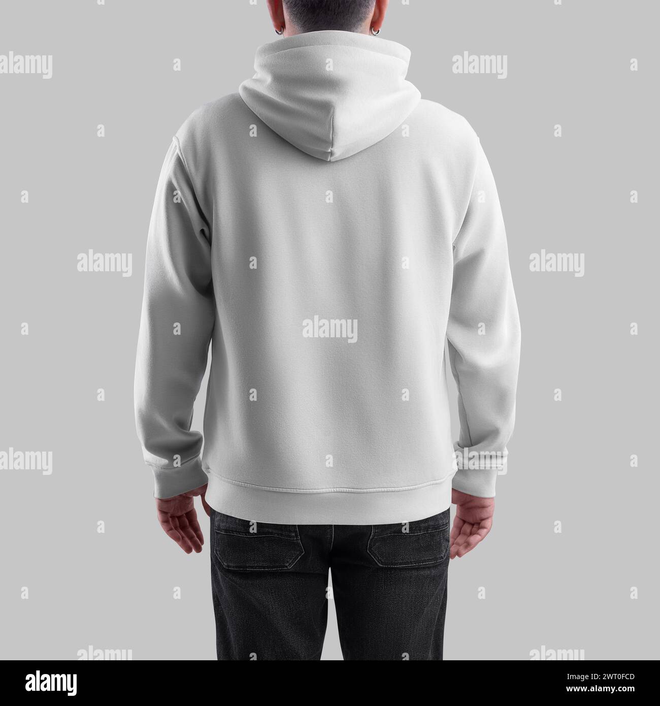 Mockup of white oversized hoodie on man in dark jeans, back view ...