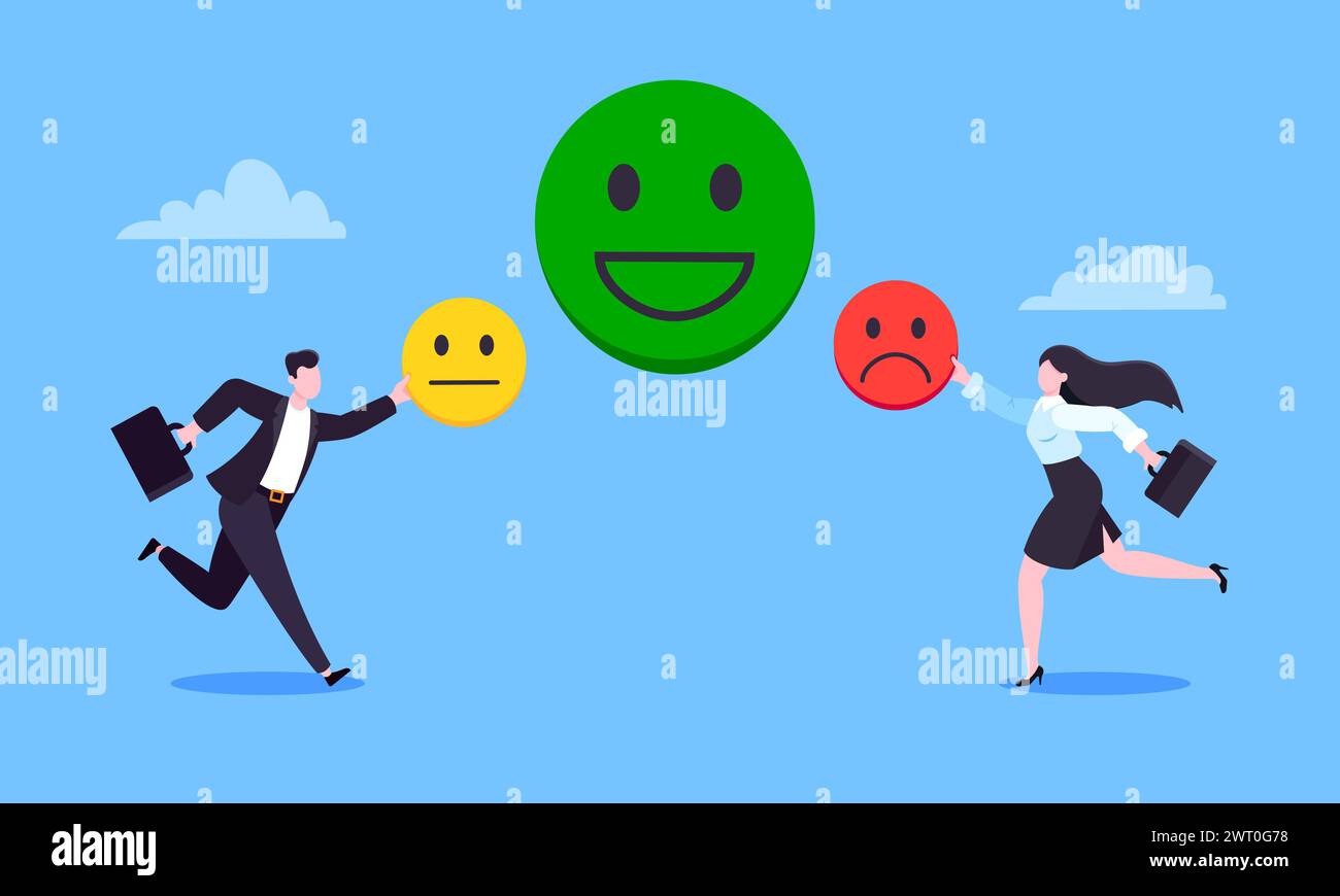 Employee happiness and work attitude feedback business concept flat ...