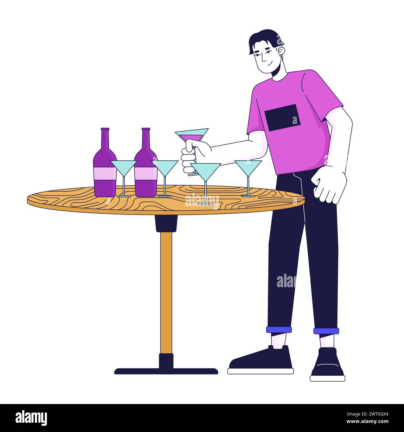 Asian male taking drink at party 2D linear cartoon character Stock ...