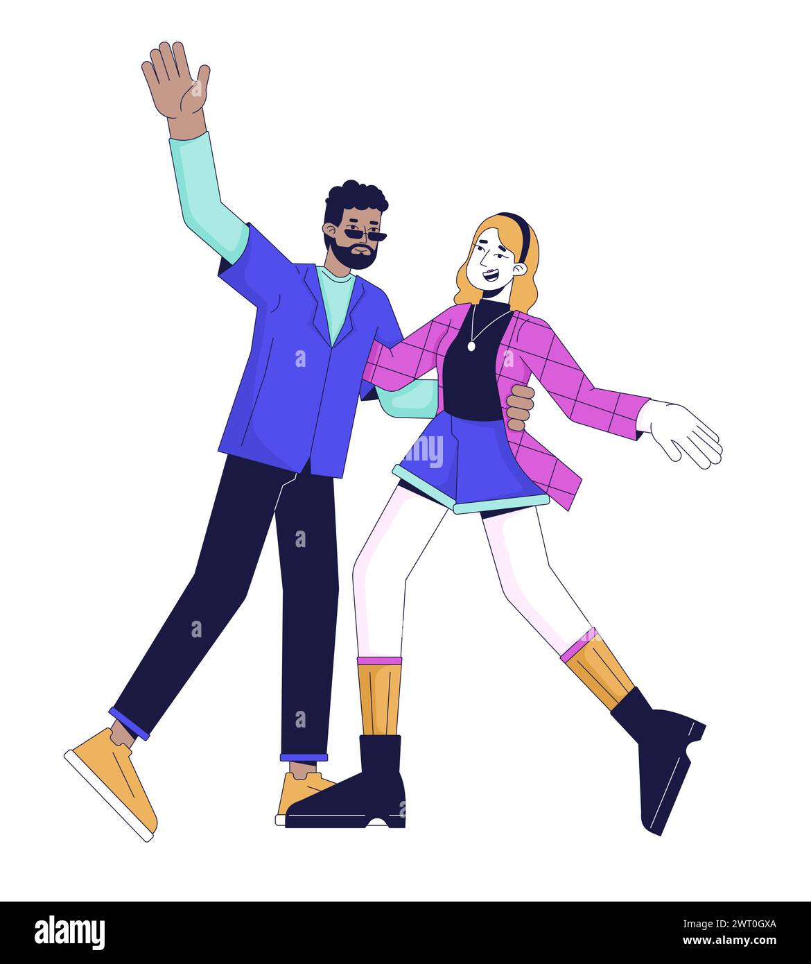 Happy couple dancing 2D linear cartoon characters Stock Vector Image ...