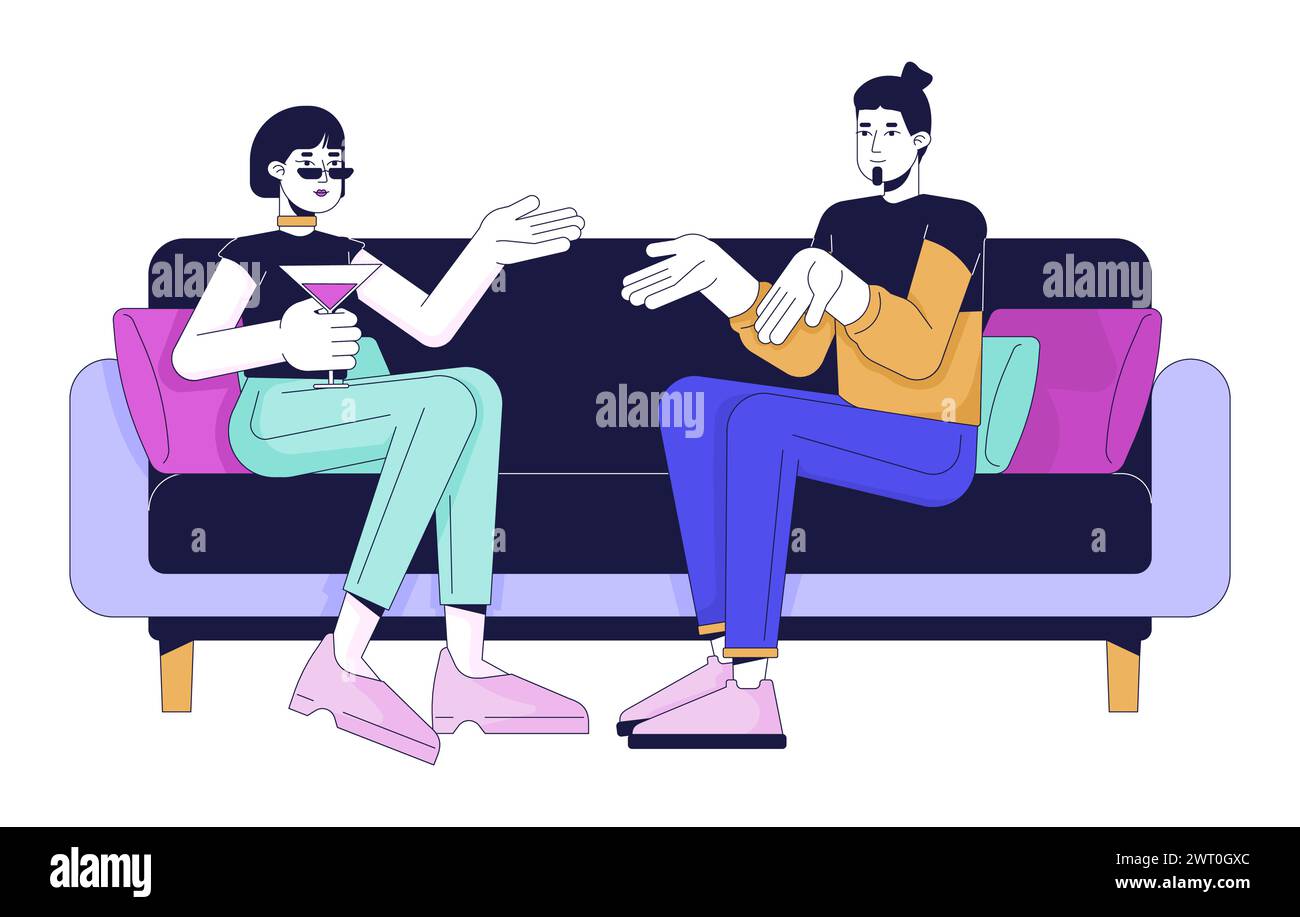 Young couple talking on sofa 2D linear cartoon characters Stock Vector ...