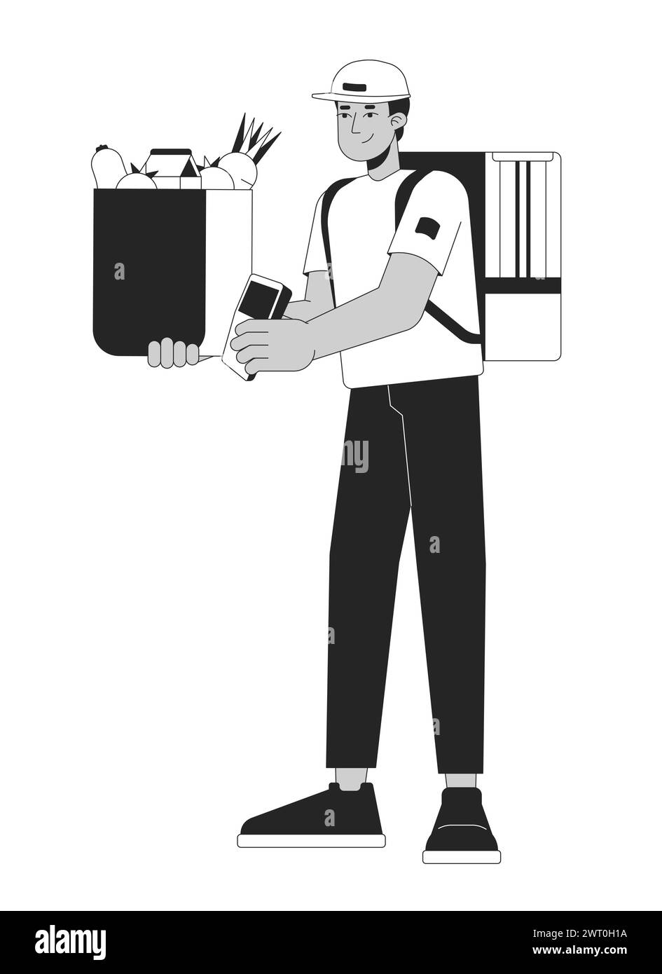 Indian male courier groceries black and white 2D line cartoon character Stock Vector Image & Art ...