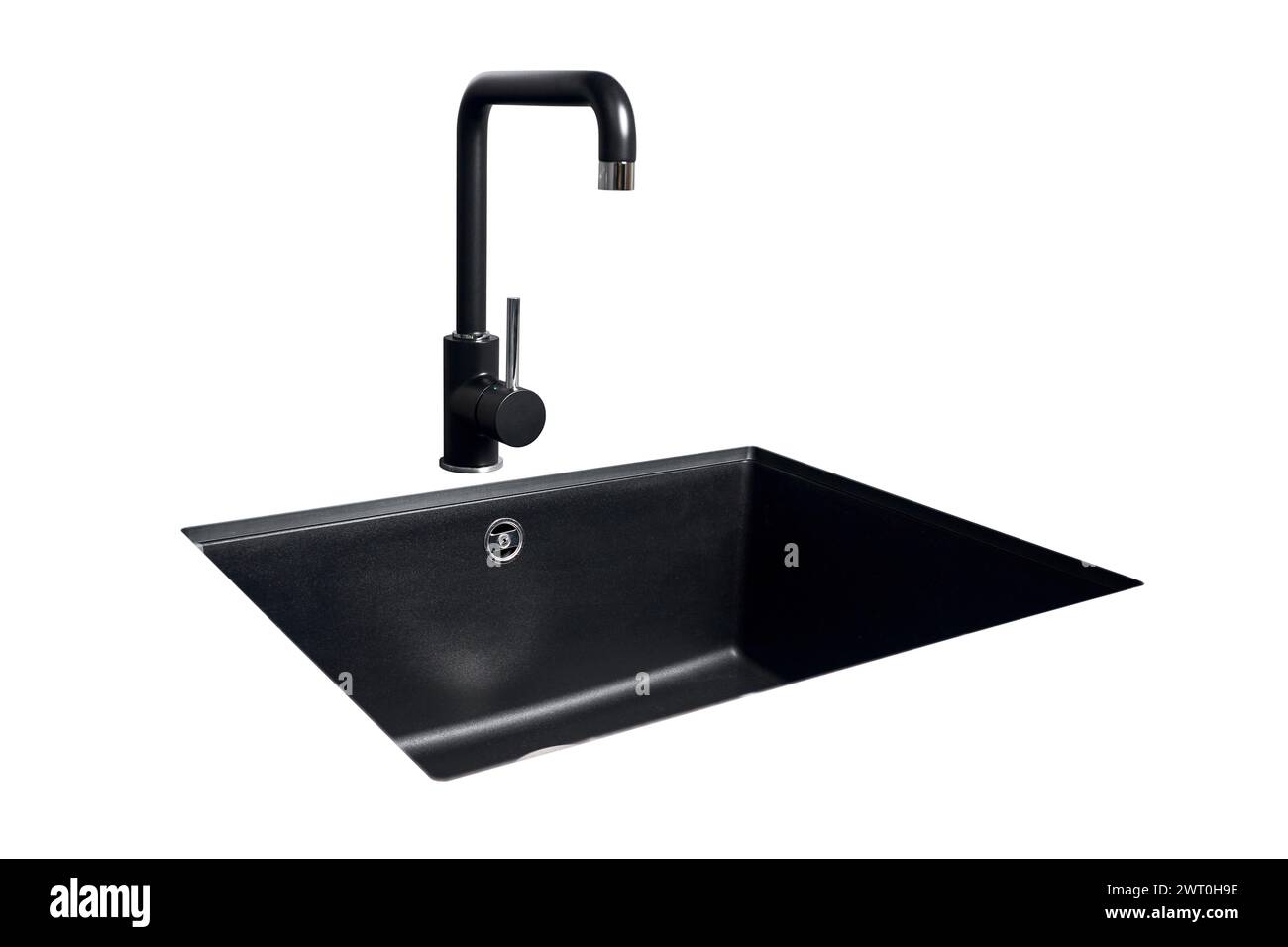 Kitchen sink area with black square matte sink tap in contemporary ...