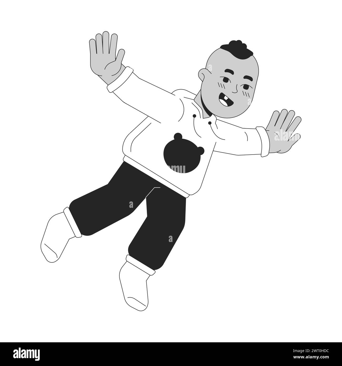Happy infant throw in air black and white 2D line cartoon character ...