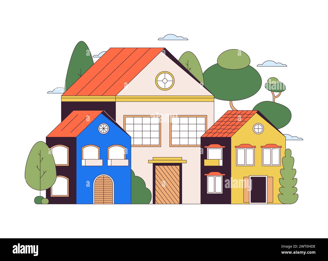 Suburban houses 2D linear cartoon object Stock Vector Image & Art - Alamy Suburban houses 2D linear cartoon object Stock Vector Image & Art - Alamy