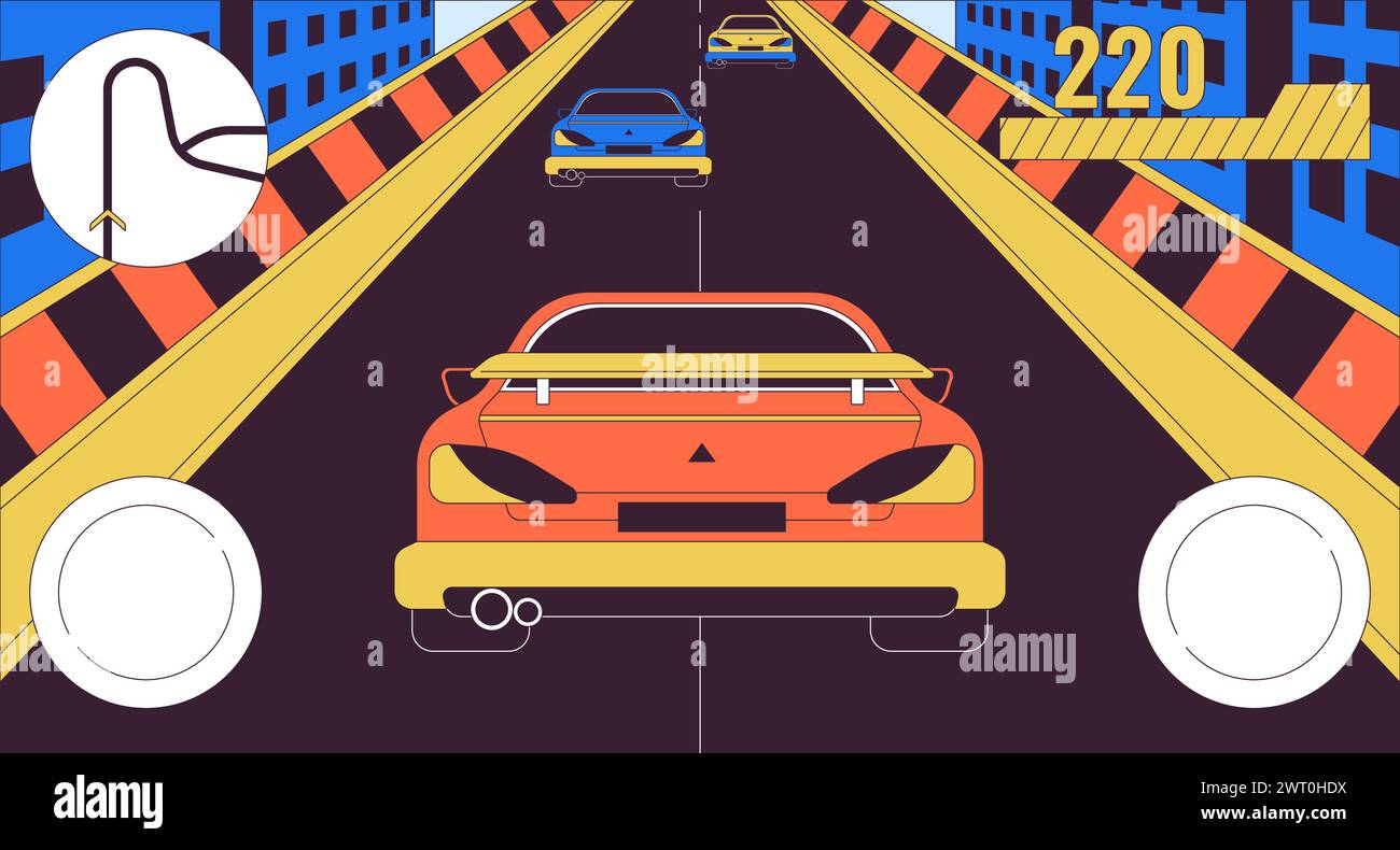 Car racing simulator game 2D linear illustration concept Stock Vector ...