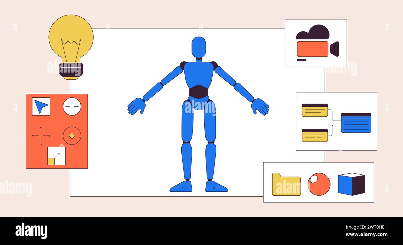 Video game character designing 2D linear illustration concept Stock ...