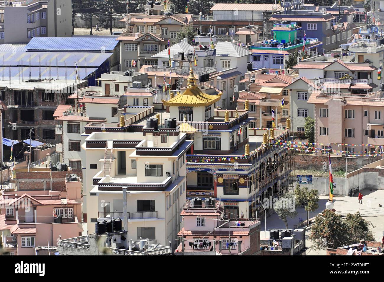 Dense, urban view with different buildings and architectural styles ...