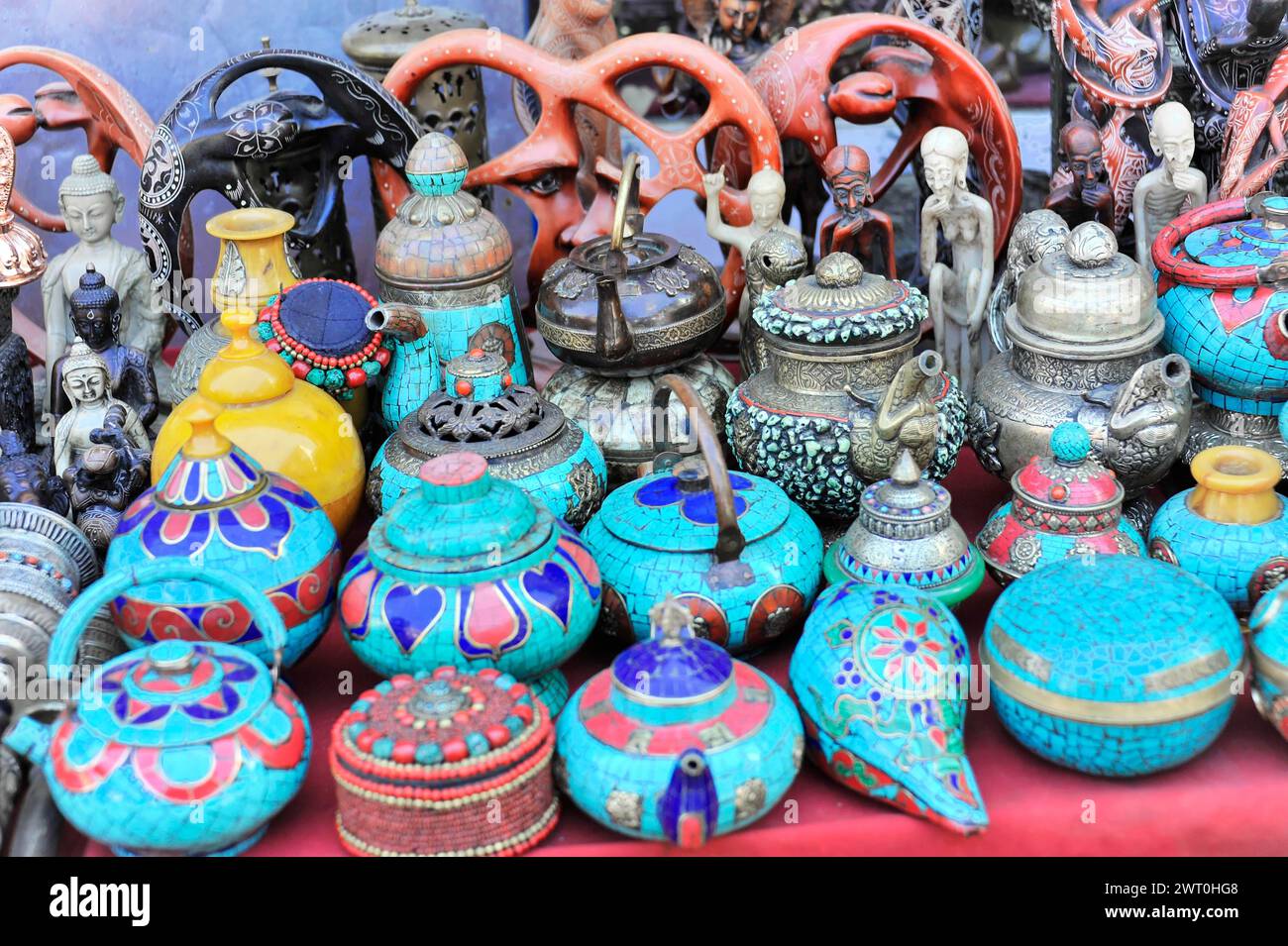Colourful assortment of handicraft items and decorative elements at a ...