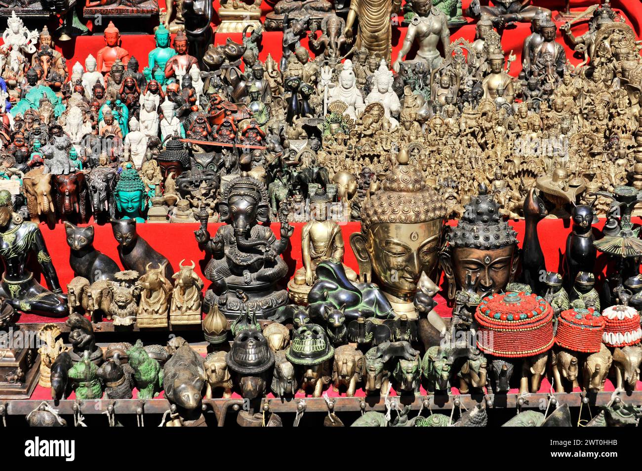 A large selection of figurines and souvenirs at a stall, Kathmandu ...