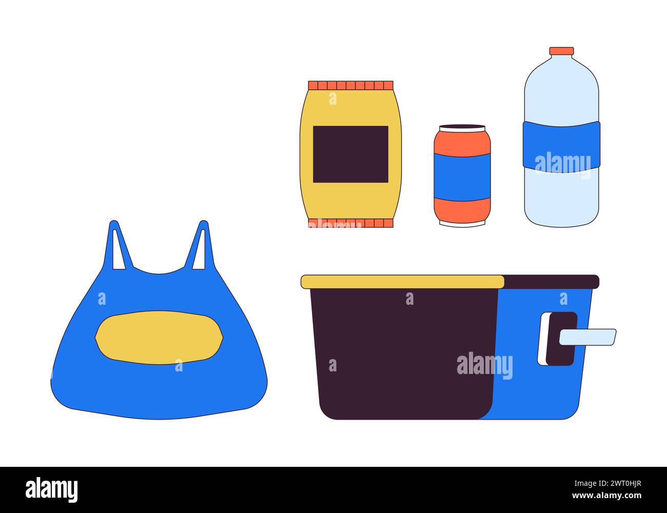 Picnic snacks beverages 2D linear cartoon objects set Stock Vector ...