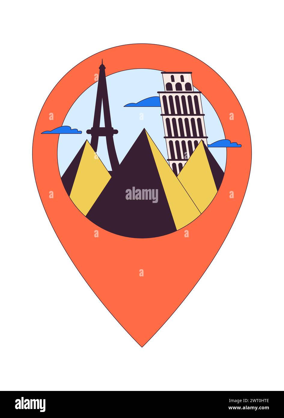 Famous monuments pin location 2D linear cartoon object Stock Vector ...