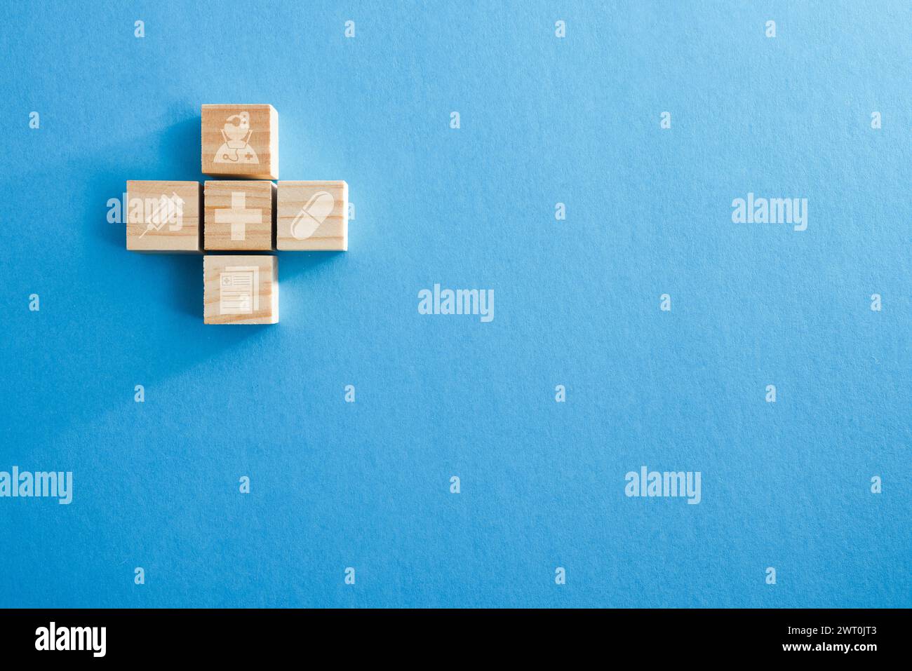Health background formed with wooden blocks screen printed with medical ...