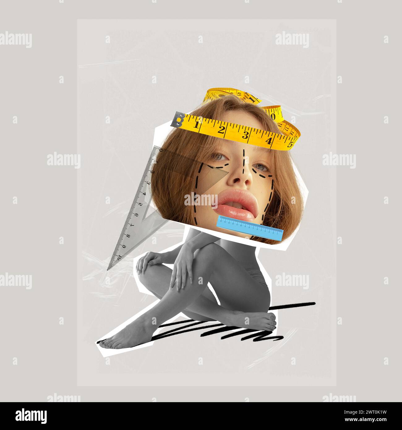 Female plastic surgery. Young woman doing face correction, lifting and ...