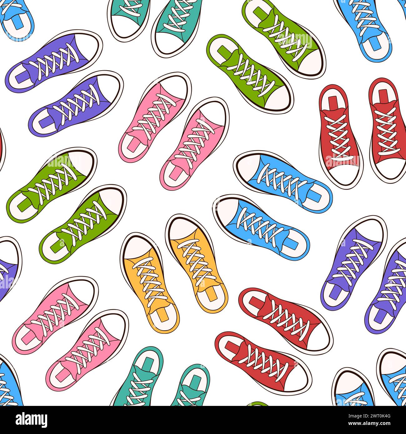 Cartoon style shoes sneakers seamless pattern. Hand drawn design with ...