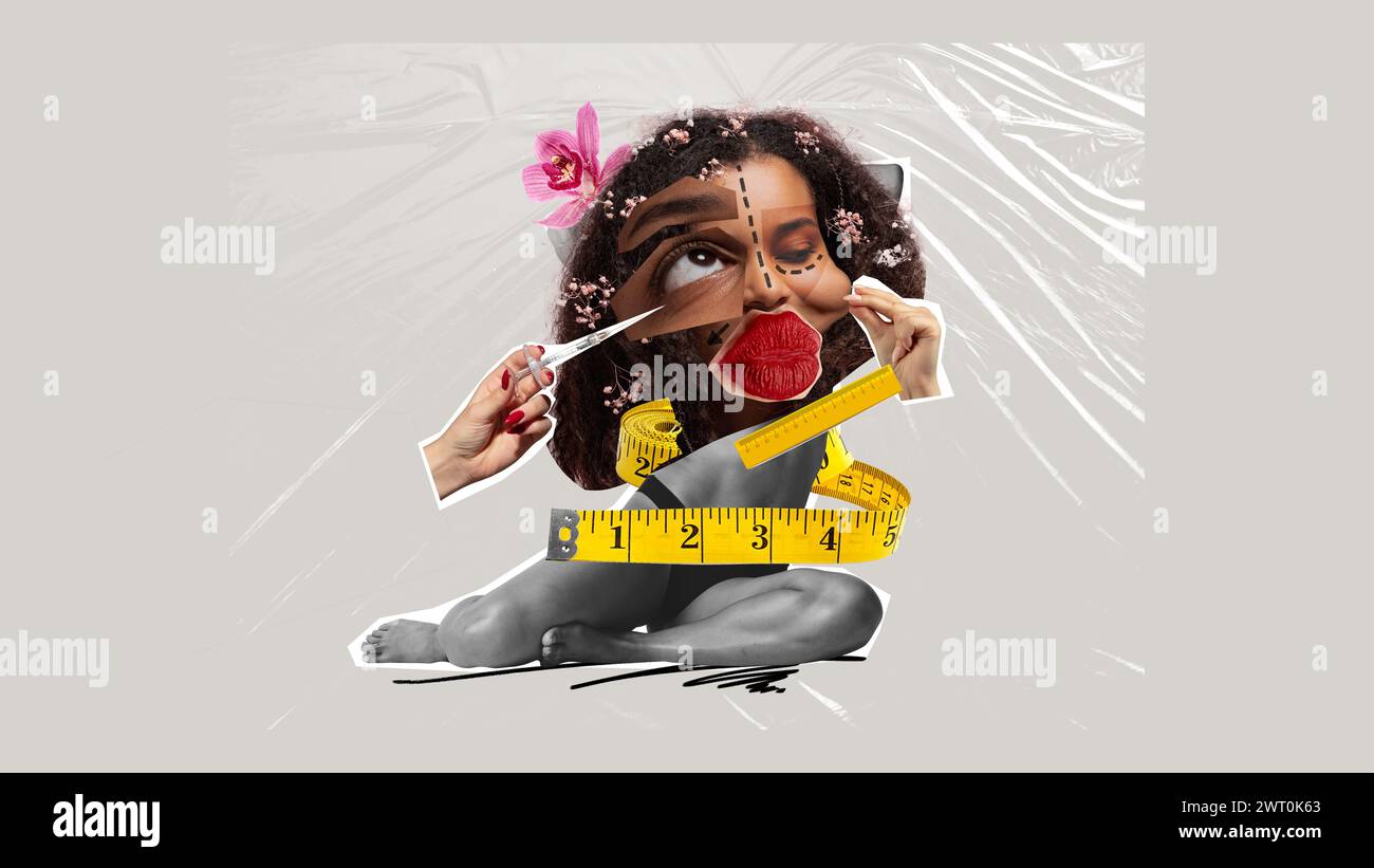 Total facial changers. Young girl doing plastic surgery on face. Lip ...