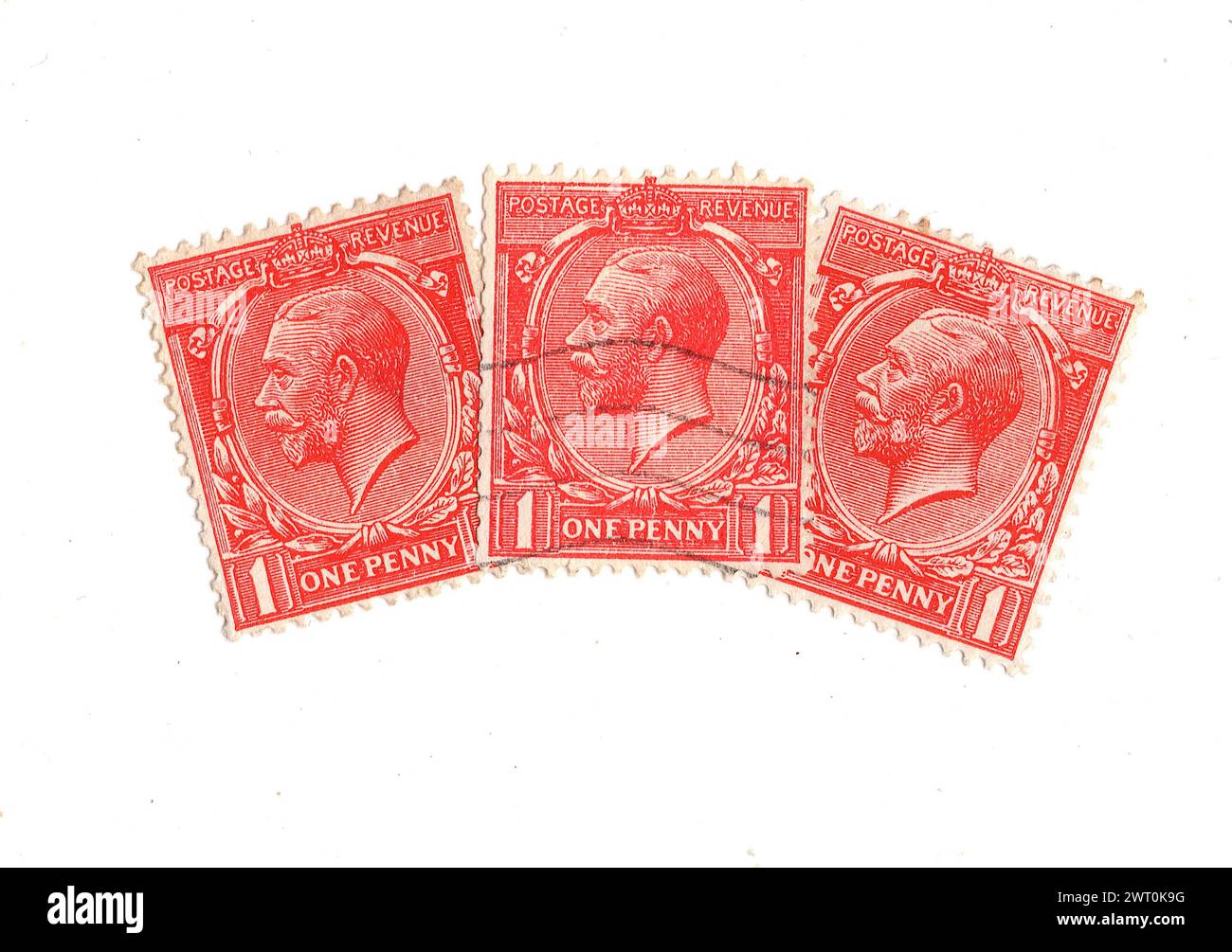 Vintage King George V one penny postage stamps from Great Britain ...
