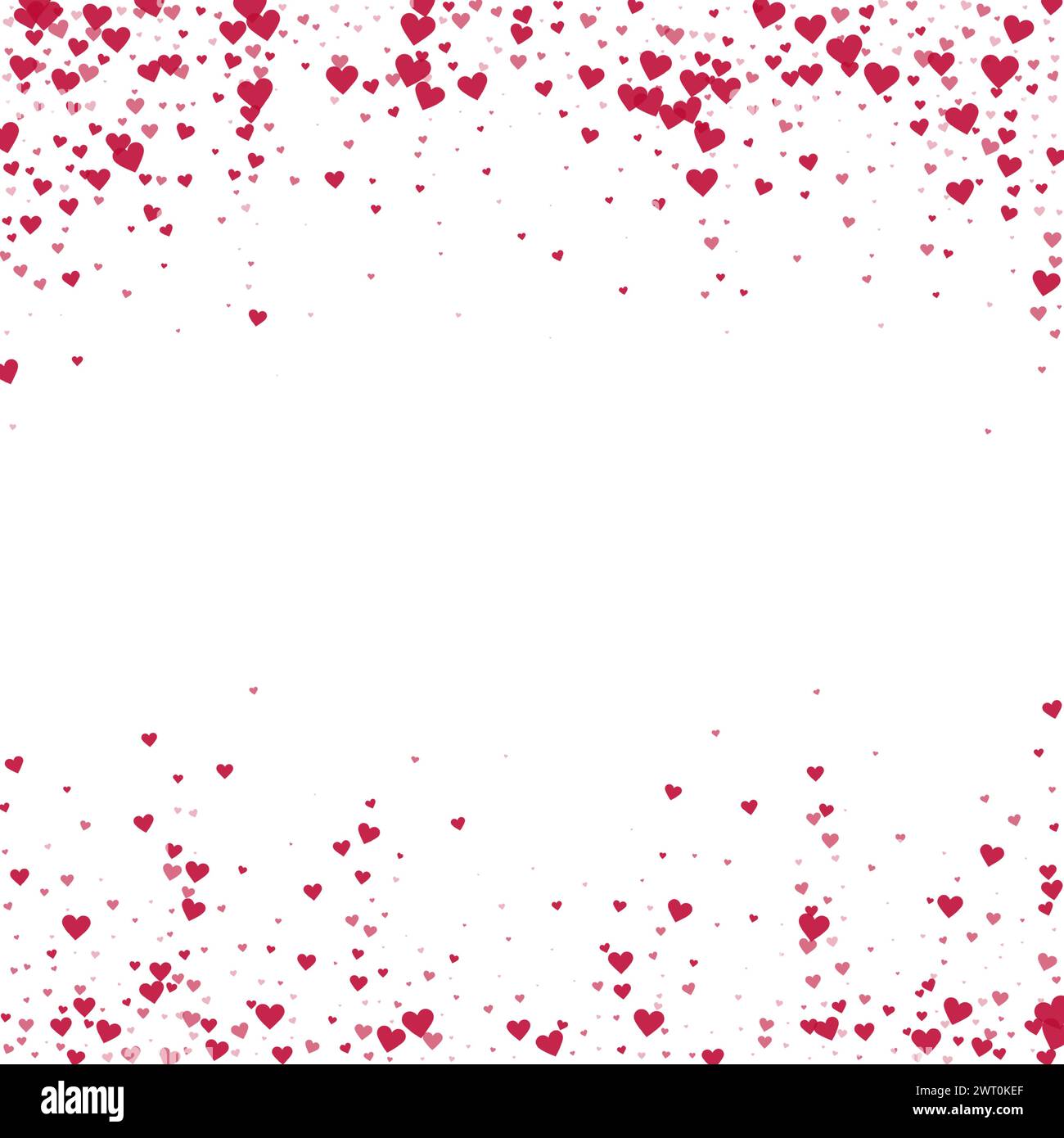 Falling hearts valentine card template. Red hearts scattered on white ...