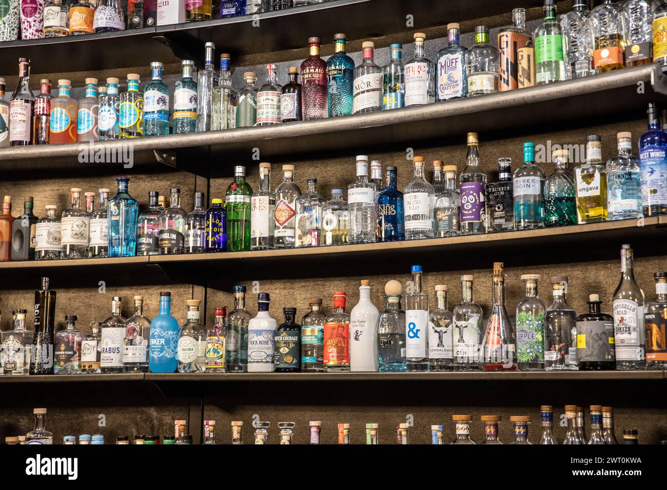 Wall of Gin, dozens of gin bottles displayed in a gin bar in Barossa ...