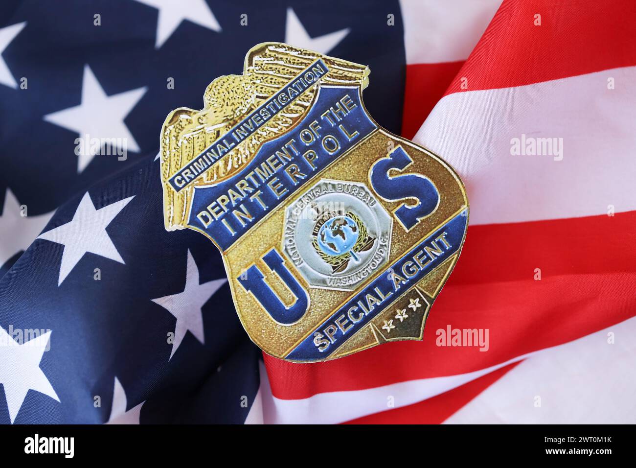 KYIV, UKRAINE - MARCH 9, 2024 US Interpol Special Agent badge on United ...