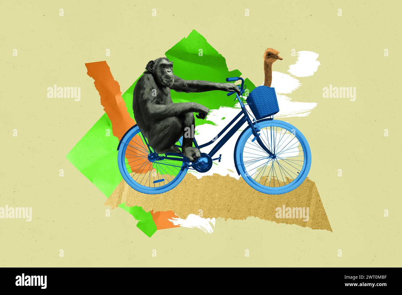 3d retro abstract creative artwork template collage of monkey animal ...