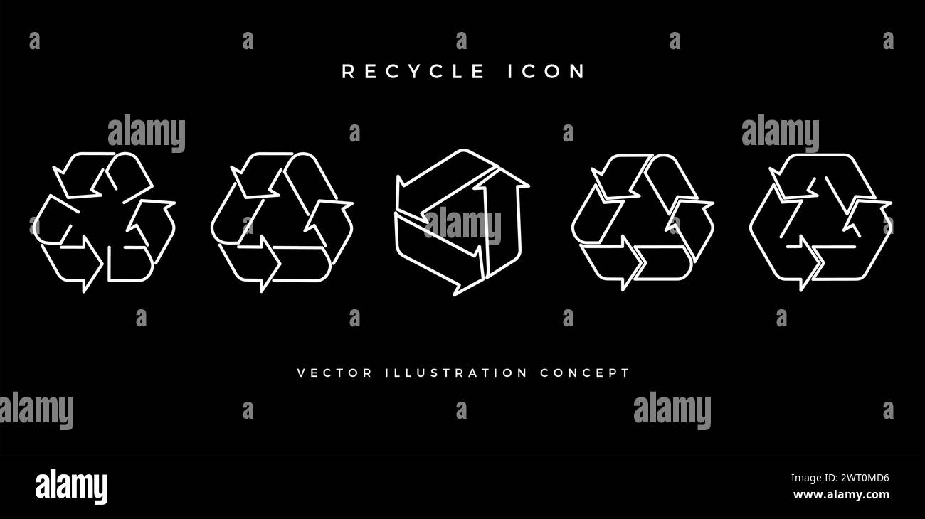illustration five Set of recycling icons. Vector illustration isolated on a black backgrounds ...