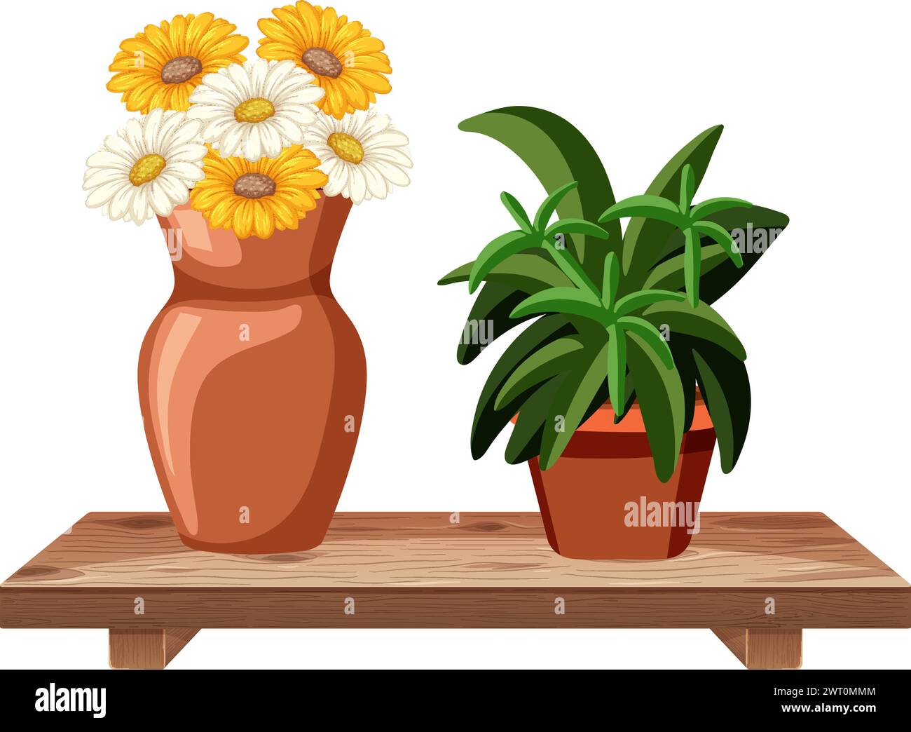 Vector illustration of flowers and plant on shelf Stock Vector Image ...